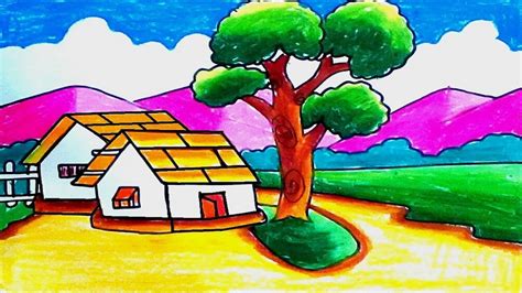 How To Draw Easy Village Scenery গ্রামের দৃশ্য আঁকা Beautiful Village Scenery Drawing ছবি