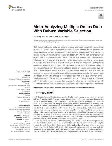 Pdf Meta Analyzing Multiple Omics Data With Robust Variable Selection