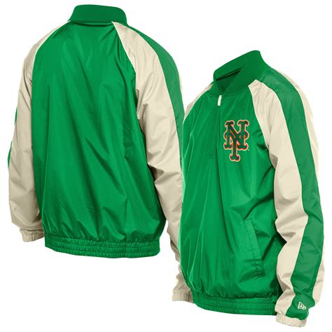 Mens New York Mets New Era Kelly Green St Patricks Day Ripstop Raglan Quarter Zip Windbreaker