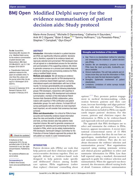 Pdf Modified Delphi Survey For The Evidence Summarisation Of Patient
