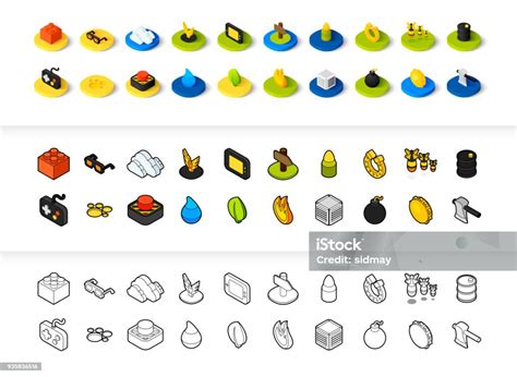 등각 투영 평면 및 Otline 색과 검은색 버전 다른 스타일아이콘 집합 3차원 형태에 대한 스톡 벡터 아트 및 기타 이미지 3차원 형태 아이콘 숫자키패드 Istock