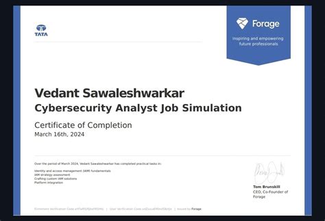 Vedant Sawaleshwarkar On Linkedin Cybersecurityanalyst Certificate Tcs