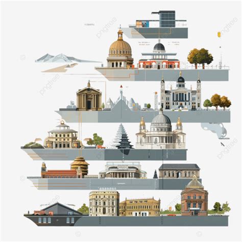 Architecture Evolution Timeline Infographics Design Set Modern Png