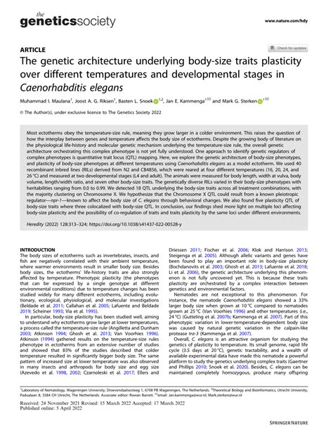 Pdf The Genetic Architecture Underlying Body Size Traits Plasticity Over Different