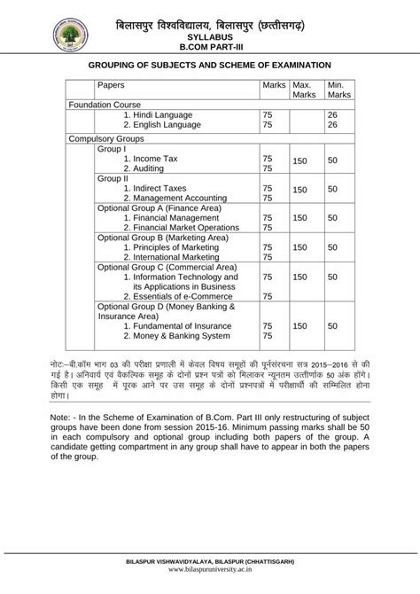 Pdf Syllabus Bcom Part Iii Grouping Of Subjects And Scheme Iii