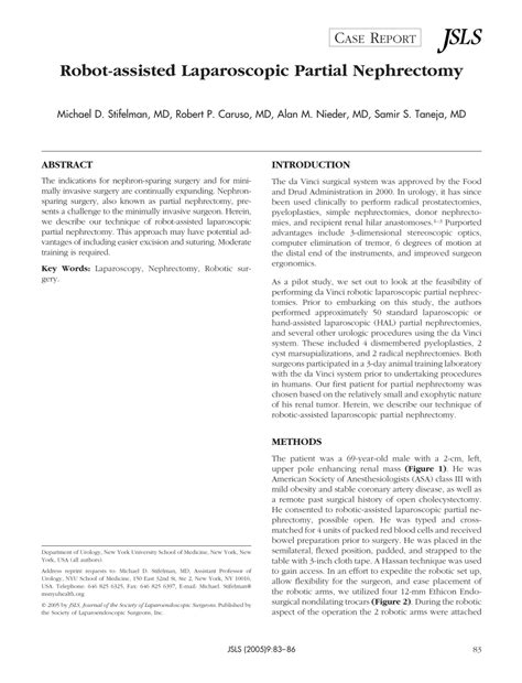 Pdf Robot Assisted Laparoscopic Partial Nephrectomy