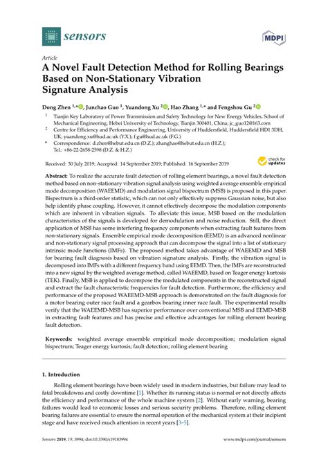 Pdf A Novel Fault Detection Method For Rolling Bearings Based On Non Stationary Vibration