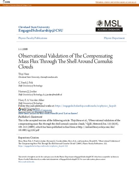 Pdf Observational Validation Of The Compensating Mass Flux Through The Shell Around Cumulus Clouds