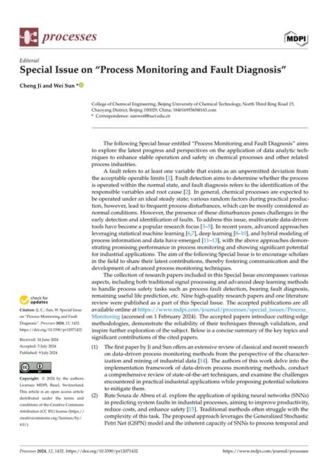 Pdf Special Issue On Process Monitoring And Fault Diagnosis”
