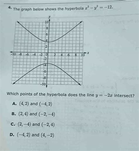 4 the graph below shows the hyperbola x 2 y 2 12 which points of the