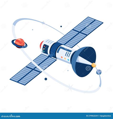 Isometric Space Satellite Orbiting With Planet On Space Stock Vector Illustration Of Signal