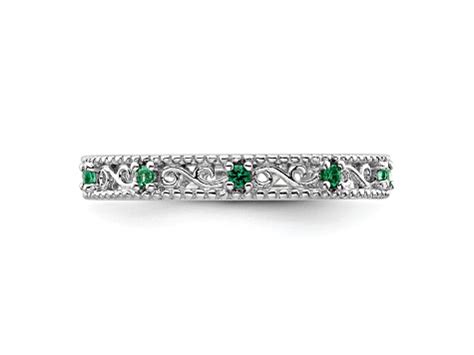 Sterling Silver Stackable Expressions Lab Created Emerald Ring 014ctw