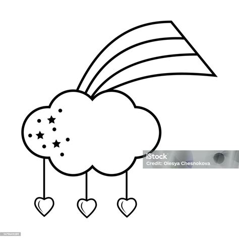 무지개 검은 윤곽선이 있는 별 구름 낙서 스타일의 벡터 격리 그림 0명에 대한 스톡 벡터 아트 및 기타 이미지 0명 검은색 곡선 Istock