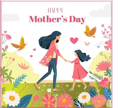 Ilustración Vectorial De La Tarjeta Del Día De La Madre Madre E Hija