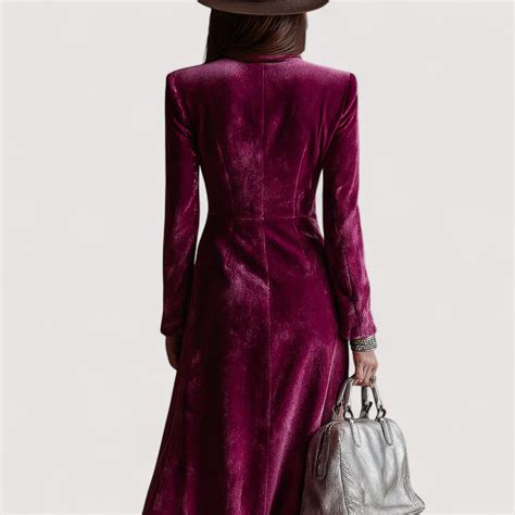 Evelis™ Lila Knopf Down Samt Langer Blazer Maxi Kleid Sophia Bern