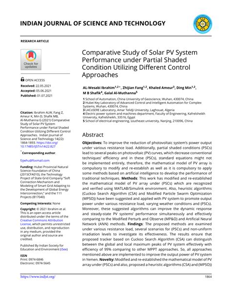 PDF INDIAN JOURNAL OF SCIENCE AND TECHNOLOGY Comparative Study Of Solar PV System Performance