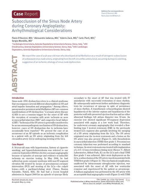 Pdf Subocclusion Of The Sinus Node Artery During Coronary Angioplasty