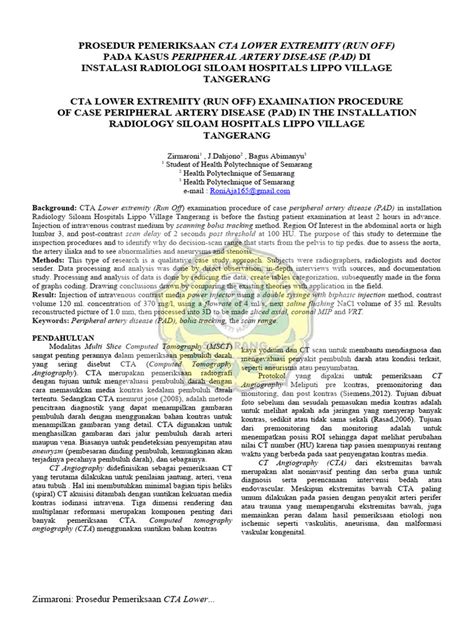 Prosedur Pemeriksaan Cta Lower Extremity Run Off Pdf Indonesia 2 Pdf Radiology
