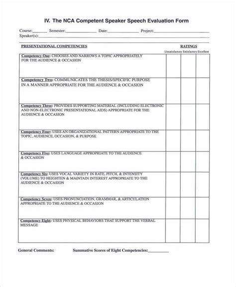 Sample Speech Evaluation Forms Free Documents In Word Pdf Hot Sex Picture