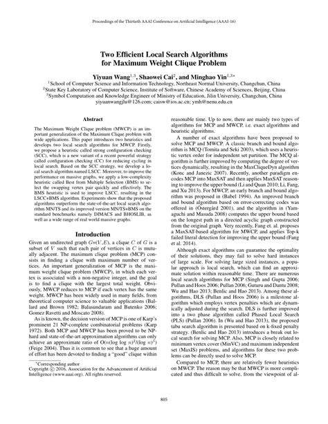 Pdf Two Efficient Local Search Algorithms For Maximum Weight Clique