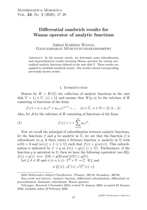 PDF Differential Sandwich Results For Wanas Operator Of Analytic Functions