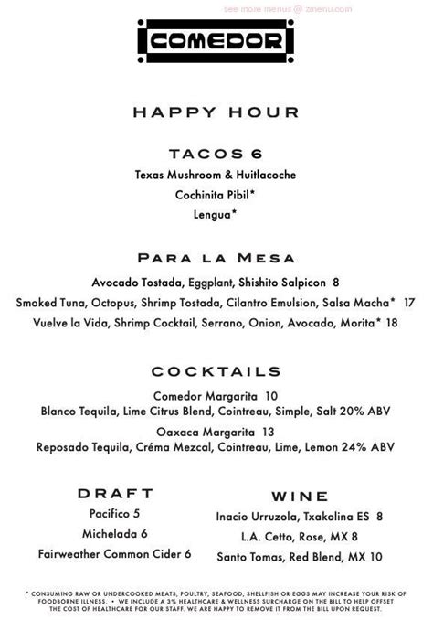 Online Menu Of Comedor Restaurant Austin Texas 78701 Zmenu