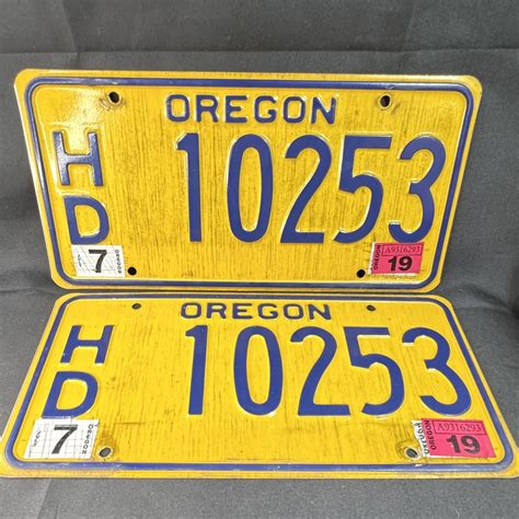 Oregon License Plates Yellow Blue Hd 10253 Set Of 2 Ebay