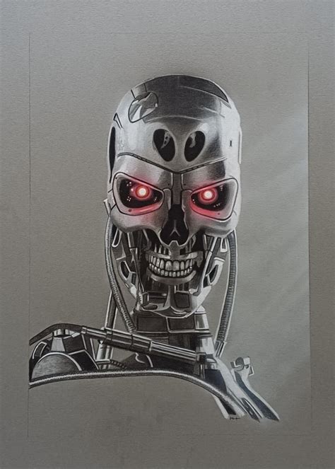 Original T 800 Terminator Art Hand Drawn Cybernetic Masterpiece Etsy