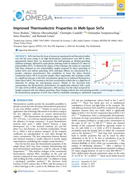 Pdf Improved Thermoelectric Properties In Melt Spun Snte