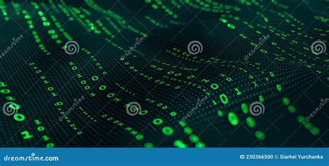 Terabytes Of Binary Code Data Flying In A Stream Of Information Wavy Field Of Coded Blockchains