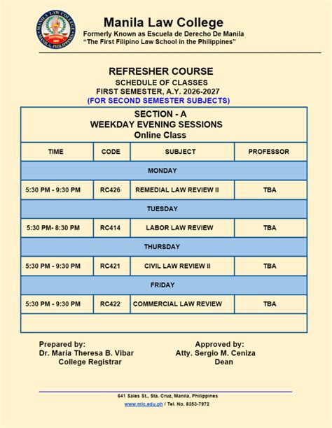 Online Class Schedule Manila Law College