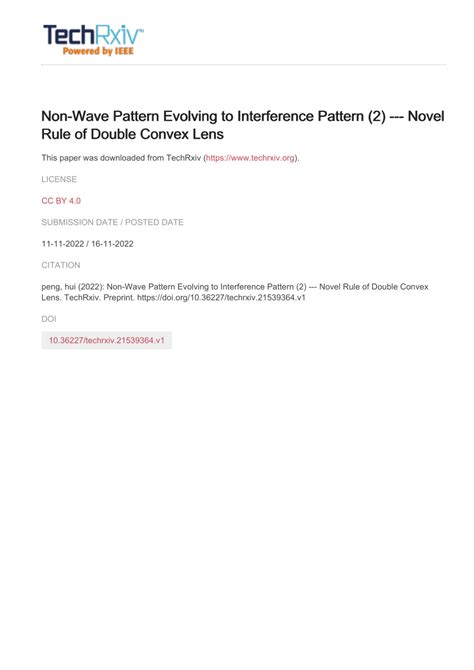 Pdf Non Wave Pattern Evolving To Interference Pattern 2 Novel Rule Of Double Convex Lens