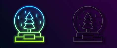 검은 배경에 고립 된 타락한 눈과 크리스마스 트리 아이콘과 빛나는 네온 라인 크리스마스 스노우 글로브 메리 크리스마스와 새해 복 많은 새해 벡터 겨울에 대한 스톡 벡터 아트