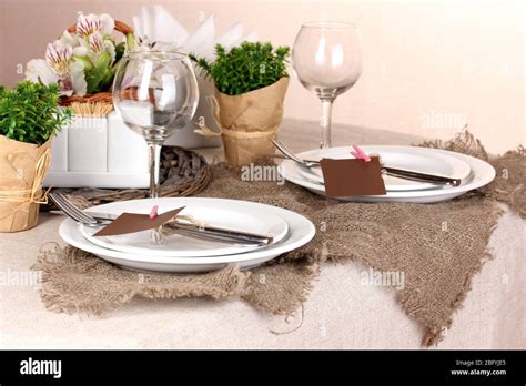 Rustic Table Setting Stock Photo Alamy