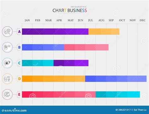 Charts Infographic 12 Months Modern Timeline Diagram Calendar Separated Stock Vector