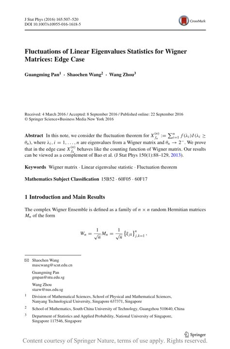 Fluctuations Of Linear Eigenvalues Statistics For Wigner Matrices Edge Case Request Pdf