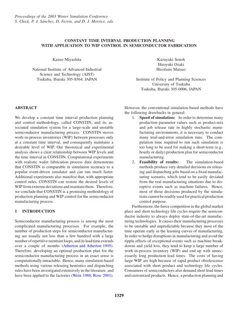 Pdf Constant Time Interval Production Planning With Application To Wip Control In