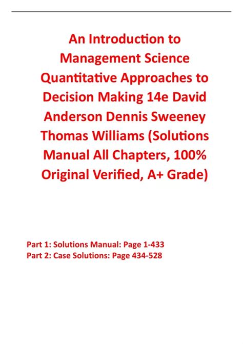 Solutions Manual For An Introduction To Management Science Quantitative Approaches To Decision