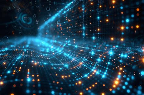 Premium Photo Blue And Orange Glowing Grid With Binary Code