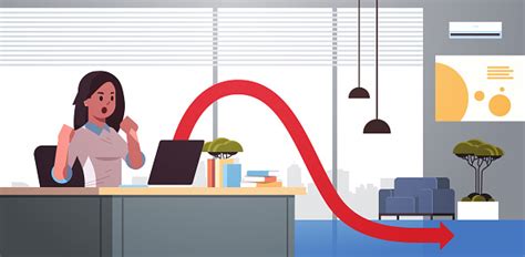 경제 그래프 화살 하락에 좌절한 사업가 직장 현대 사무실 인테리어 수평 초상화에 앉아 금융 위기 파산 투자 리스크 개념 비즈니스