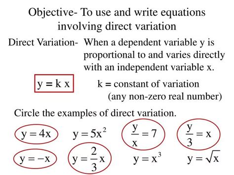 Ppt Objective To Use And Write Equations Involving Direct Variation