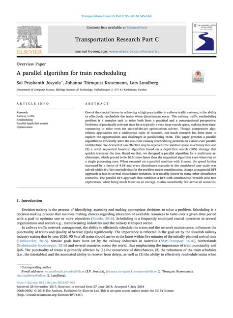 Pdf A Parallel Algorithm For Train Rescheduling