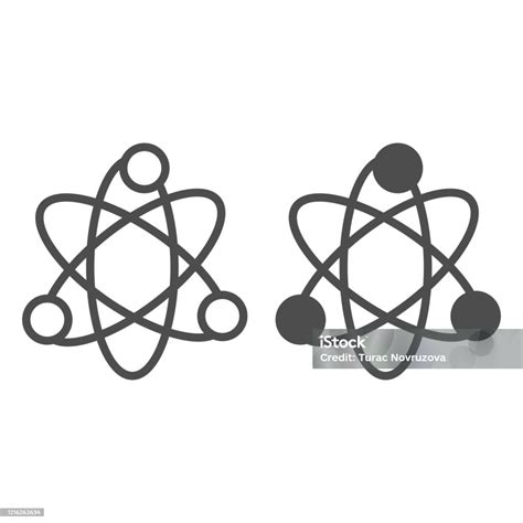 원자 구조 선 및 글리프 아이콘입니다 코퍼스클 또는 핵 모델 기호 흰색 배경에 윤곽 스타일 그림 모바일 컨셉 및 웹 디자인에 대한 물리학 및 과학 기호 벡터 그래픽 0명에