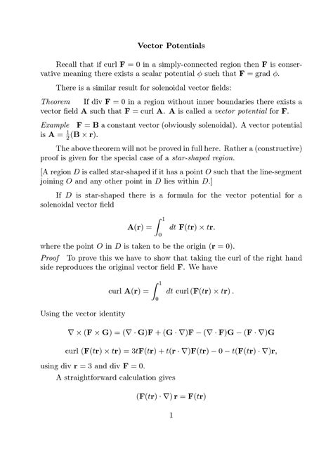 Solution Vector Potentials In Vector Calculus A Vector Potential Is A