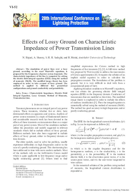 Pdf Effects Of Lossy Ground On Characteristic Impedance Of Power Transmission Lines