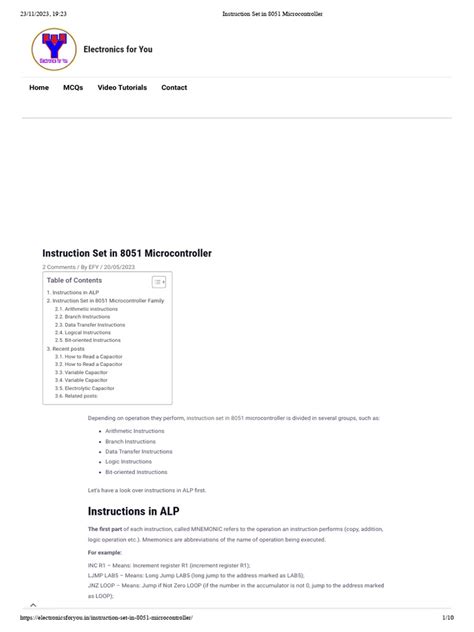instruction set in 8051 microcontroller pdf integrated circuit