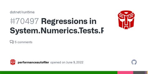 Regressions In Systemnumericstestsperfplane · Issue 70497 · Dotnet