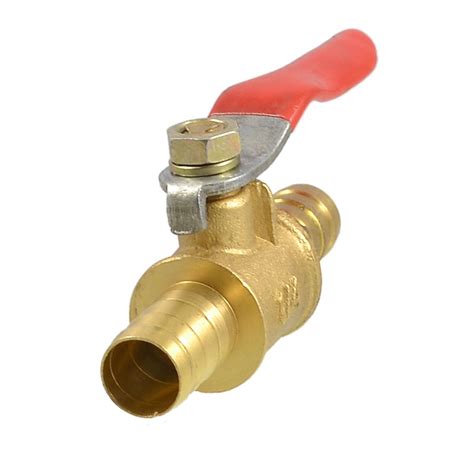 Unique Bargains Full Port 10mm Hose Tail 2 Way Red Lever Handle Ball