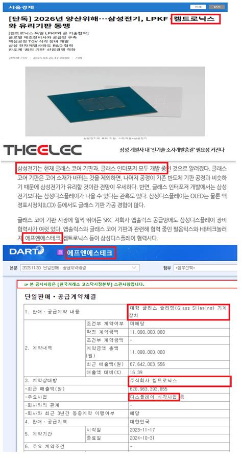 켐트로닉스 유리기판 동맹 시 에프엔에스테크 대형 글래스 슬리밍 기계장비가 핵심 에프엔에스테크083500 종목토론 팍스넷 증권포털