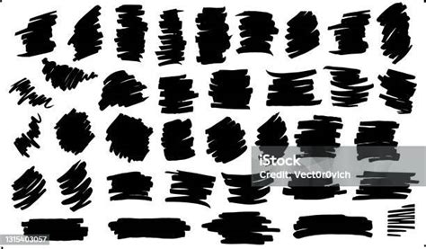 다양한 손으로 그린 마커 스트로크 격리 된 벡터 일러스트 그래픽 세트의 컬렉션 싸인펜에 대한 스톡 벡터 아트 및 기타 이미지 싸인펜 짧고 불규칙한 곡선 벡터 Istock
